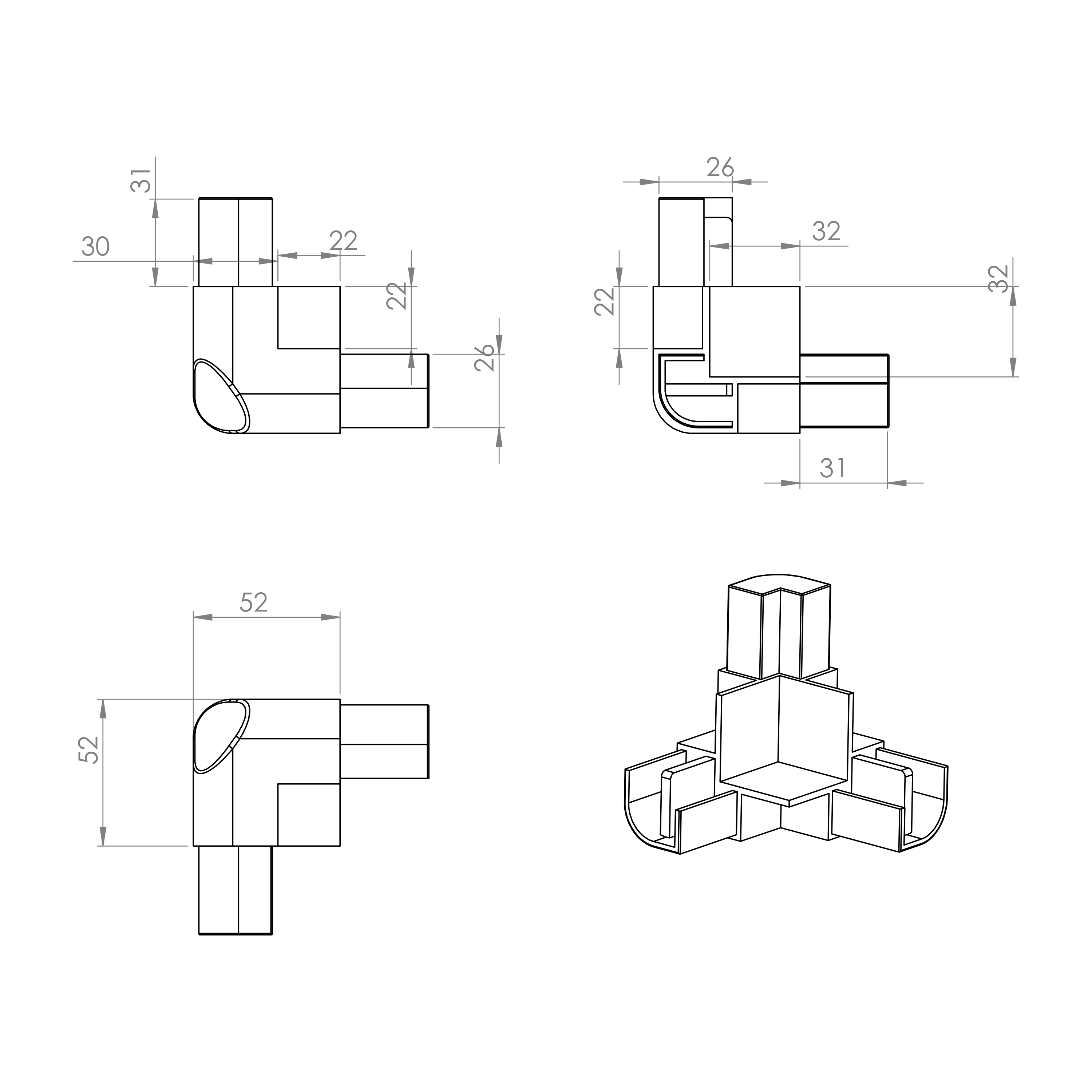 A0001 - 30 mm Radius Açılı Alüminyum Köşe